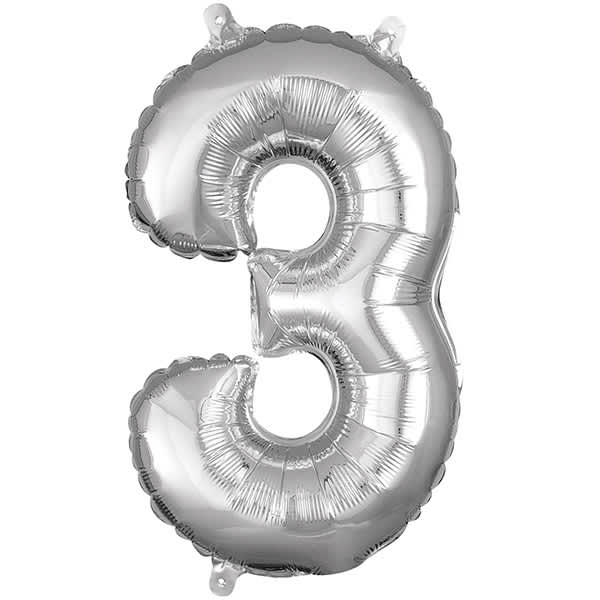 Number 3 Silver 16in – 1 piece – Boga Balloons