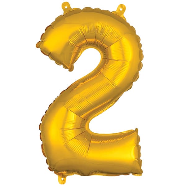 Number 2 Gold 16in – 1 piece – Boga Balloons